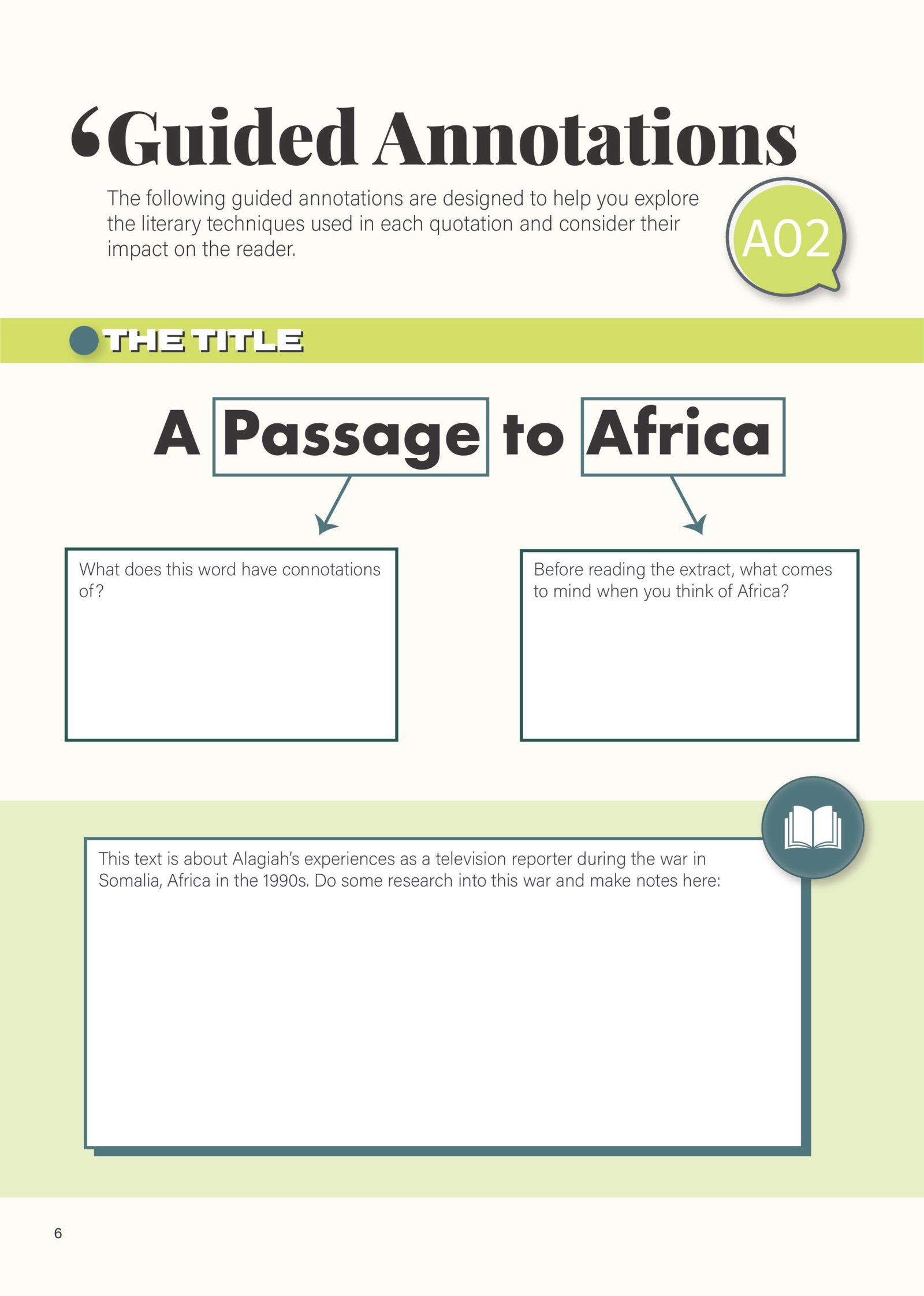 A Passage to Africa | iGCSE English Language Revision Workbook
